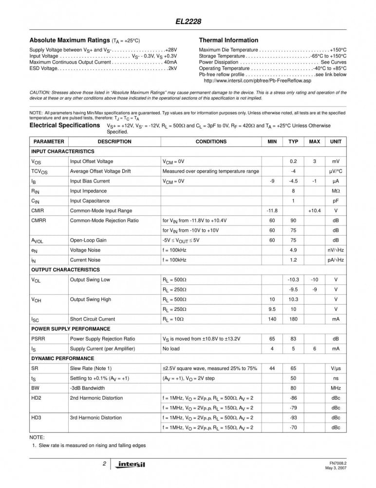 EL2228CS datasheet page 2