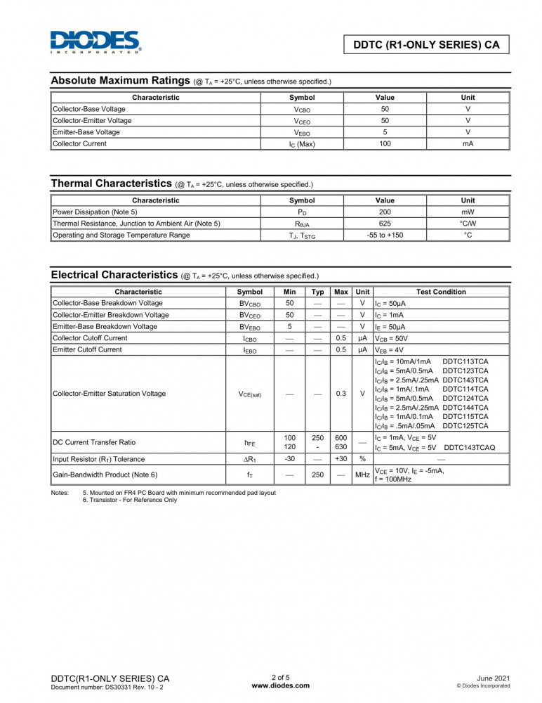 DDTC123TCA-7-F datasheet page 2