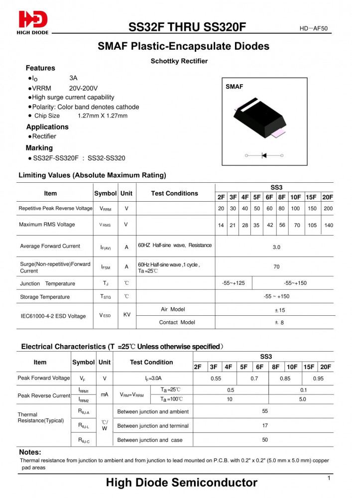 SS320F datasheet page 1
