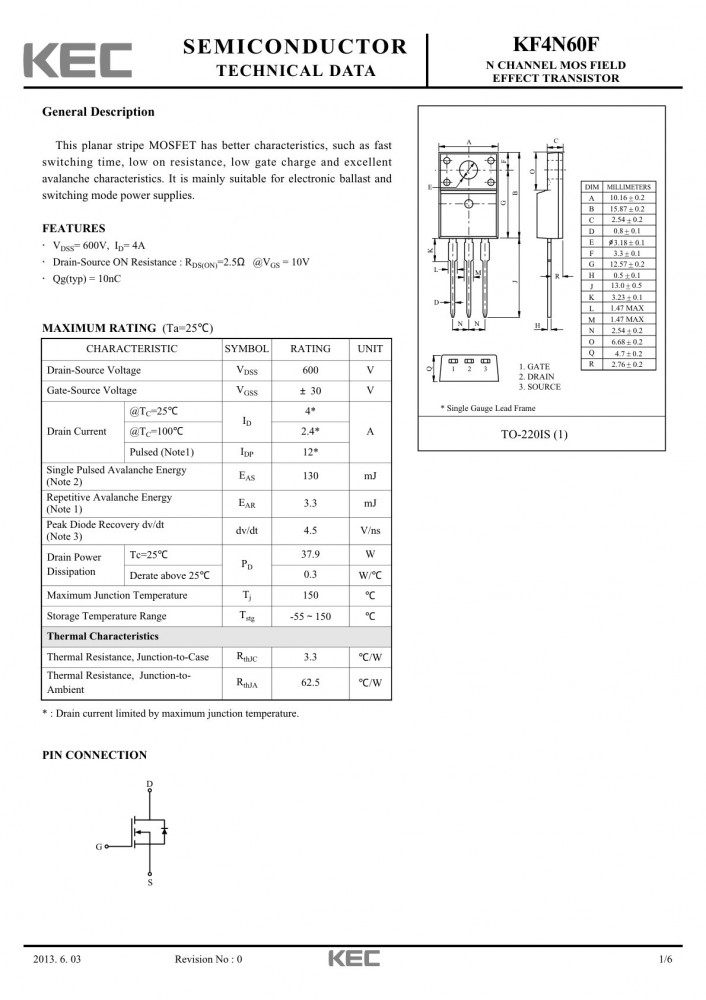 KF4N60F-U/PSF datasheet page 1