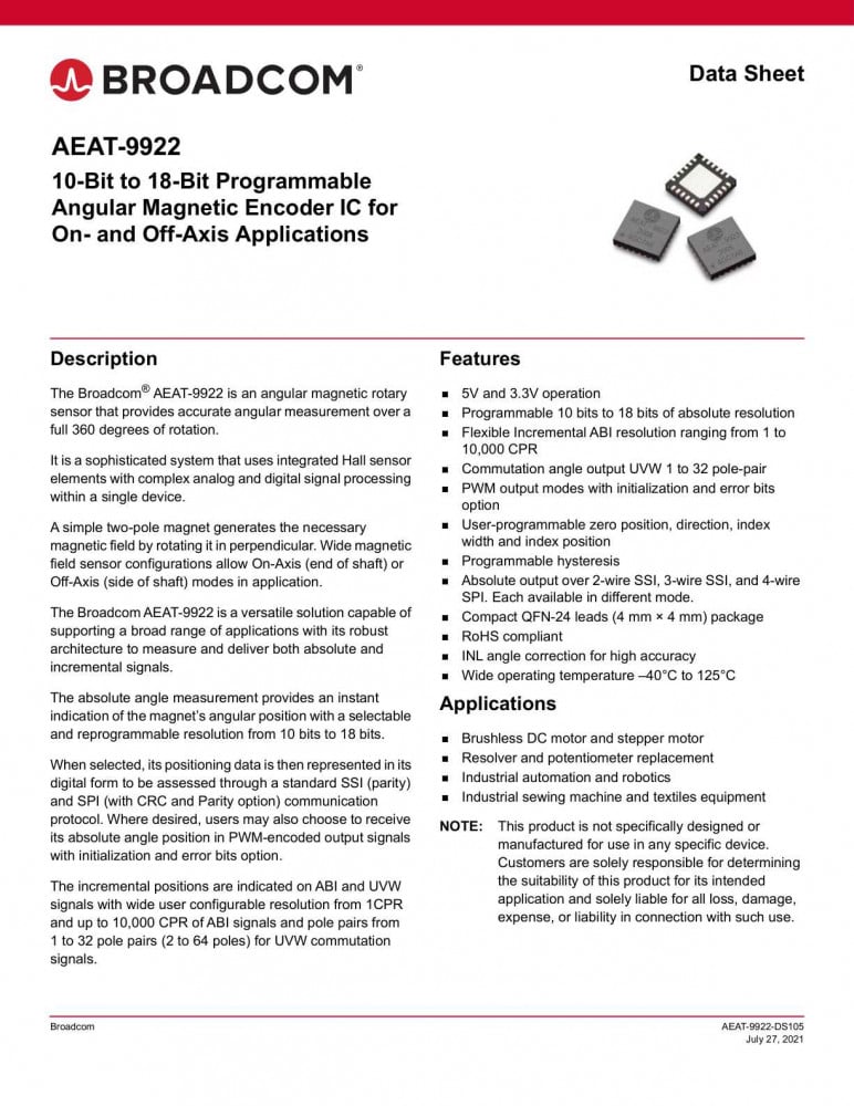 AEAT-9922 datasheet page 1