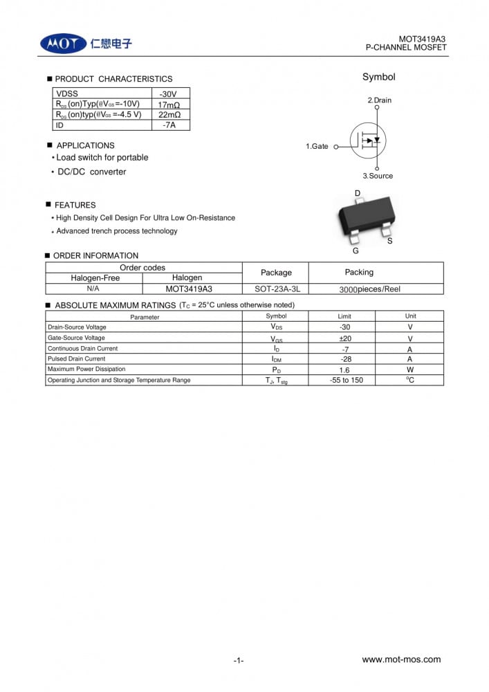 MOT3419A3 datasheet page 1
