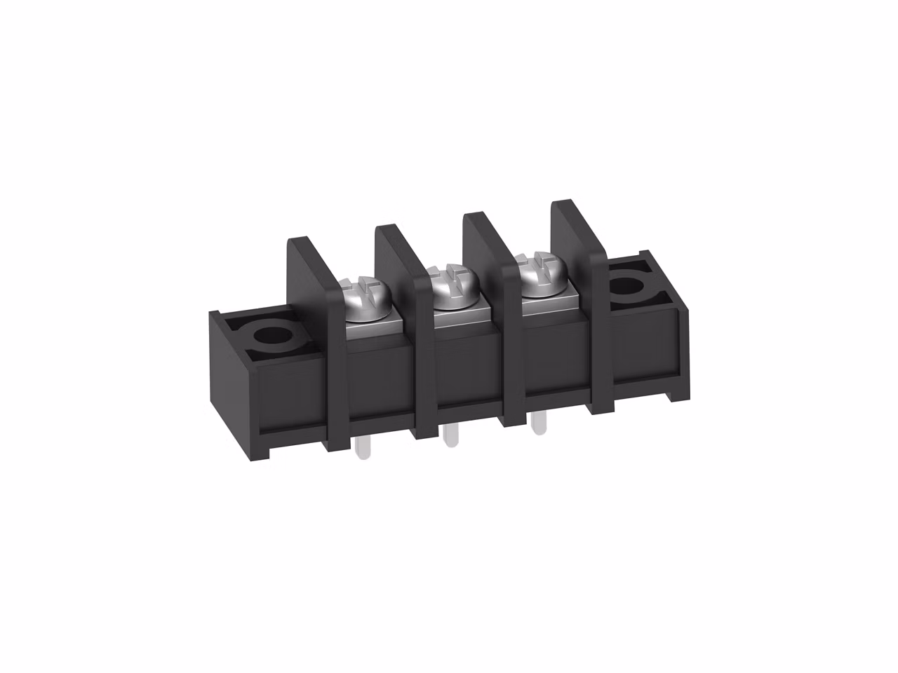 9.53mm Pitch, Single Row, Tri-Barrier Terminal Strip, without Mounting Ends, Black, Steel Screws, 2 Circuits