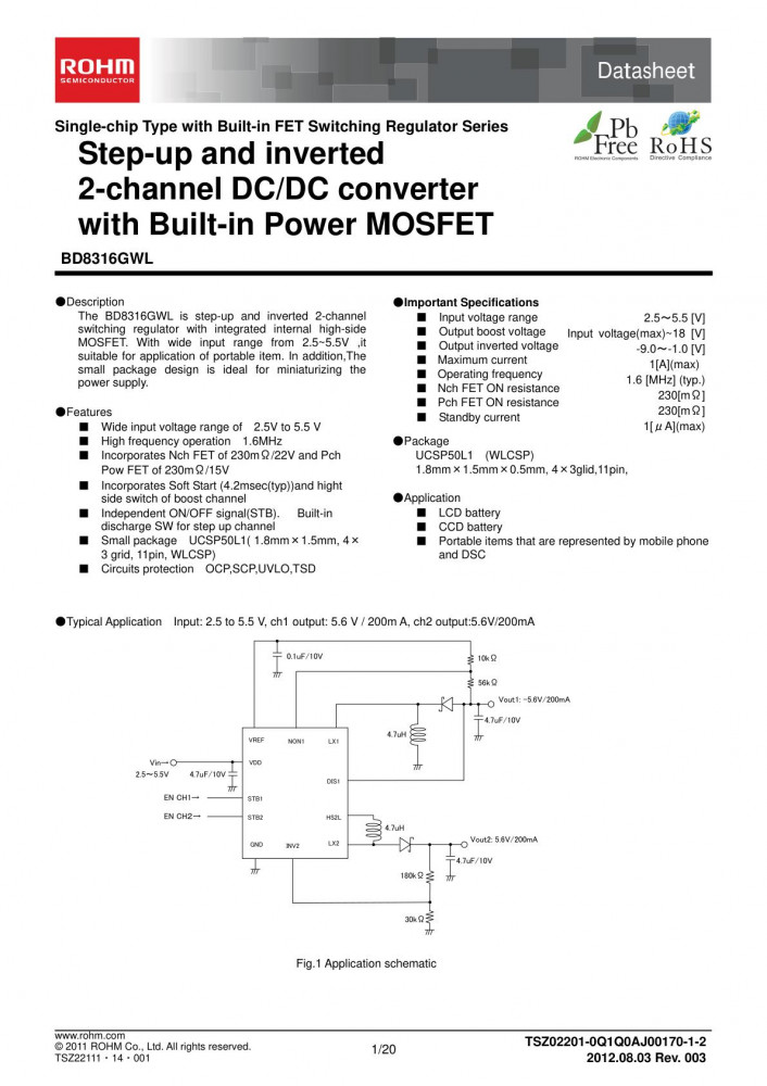 BD8316GWL-E2 technical document page 1