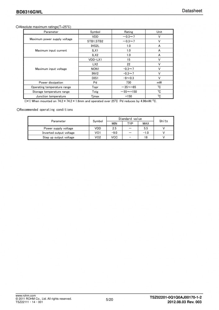 BD8316GWL-E2 technical document page 5