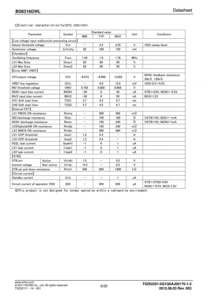 BD8316GWL-E2 technical document page 6