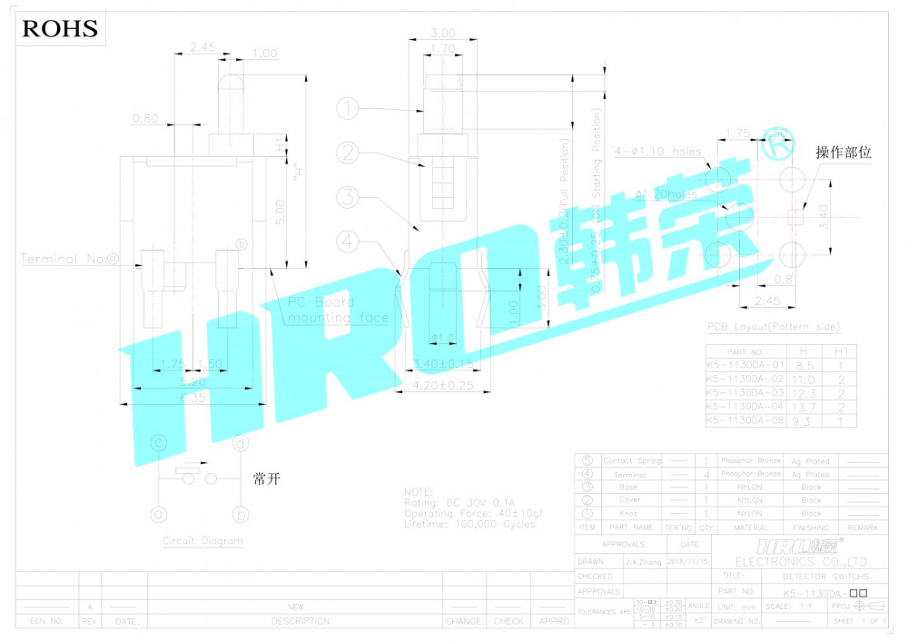 K5-1130DA detector switch drawing page 1