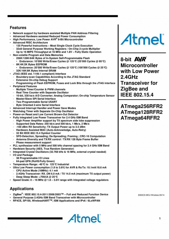ATZB-256RFR2-XPRO datasheet page 1