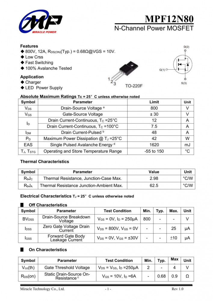 MPF12N80 datasheet page 1