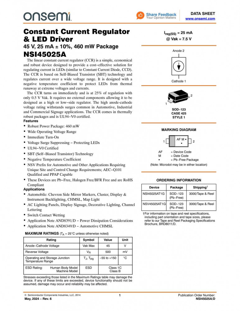 NSI45025A technical document page 1