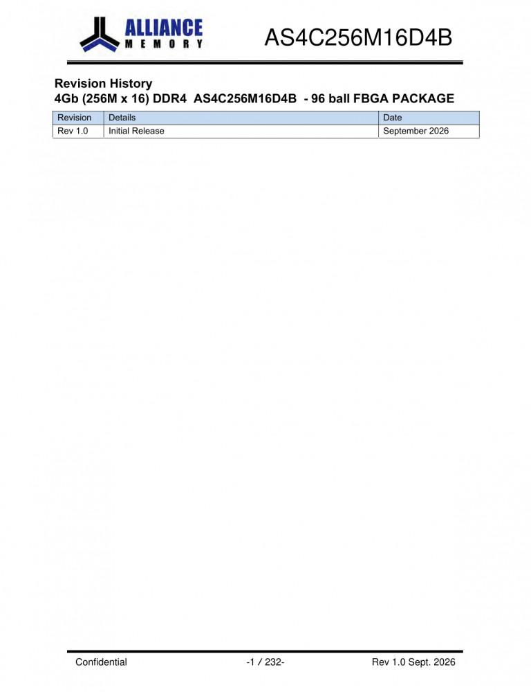 AS4C256M16D4B datasheet page 1
