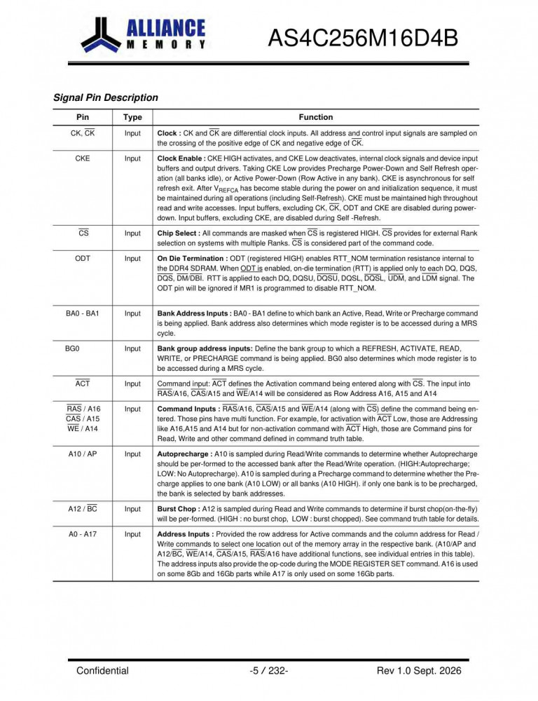 AS4C256M16D4B datasheet page 5