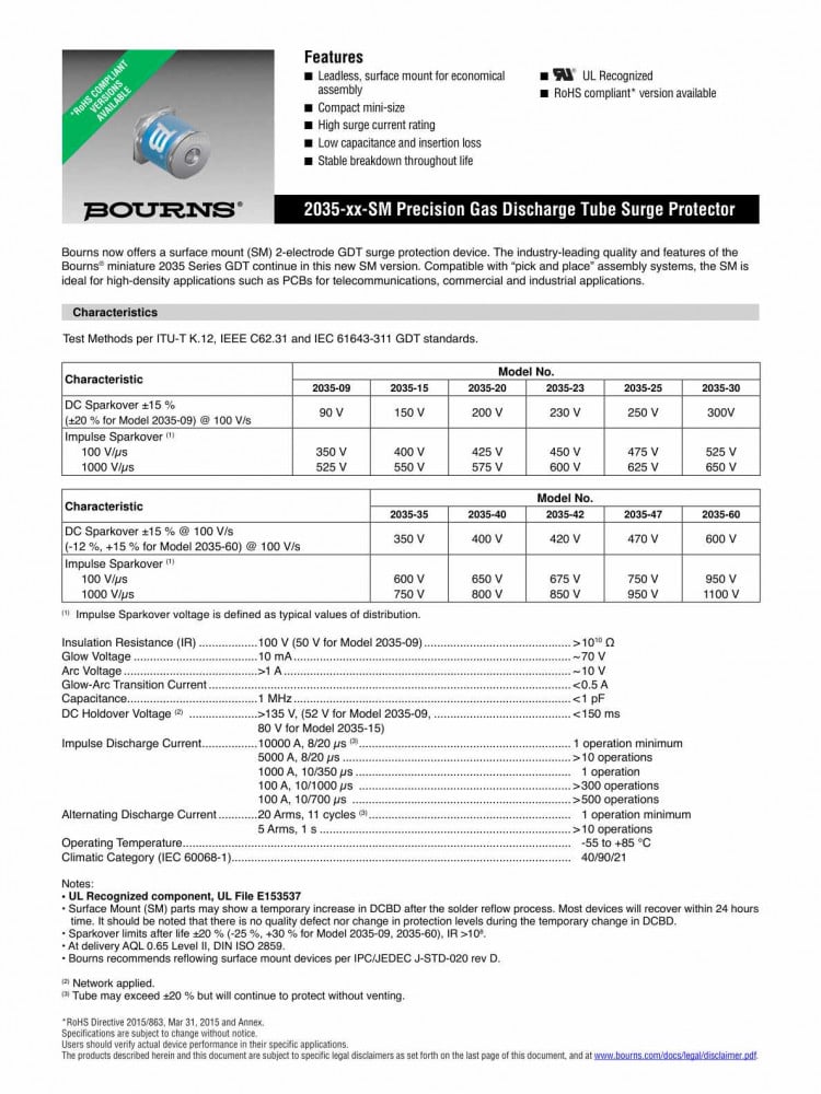 BOURNS 2035 Series datasheet page 1