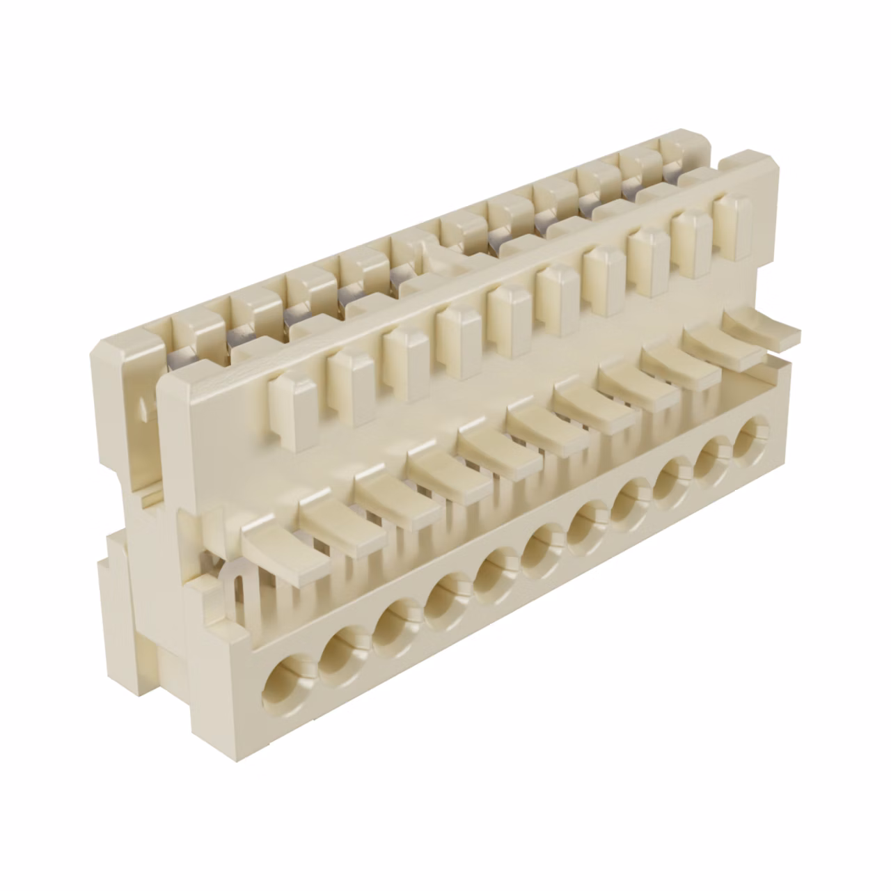 Appli-Mate RAST 2.5 Connector, 2.50mm Pitch, Female, 12 Circuits, Circuit 2 and 11 Voided, Polarizing Rib Between 5/6, Latch at Circuit 2 and 11, Closed Endwalls, Gold Plating