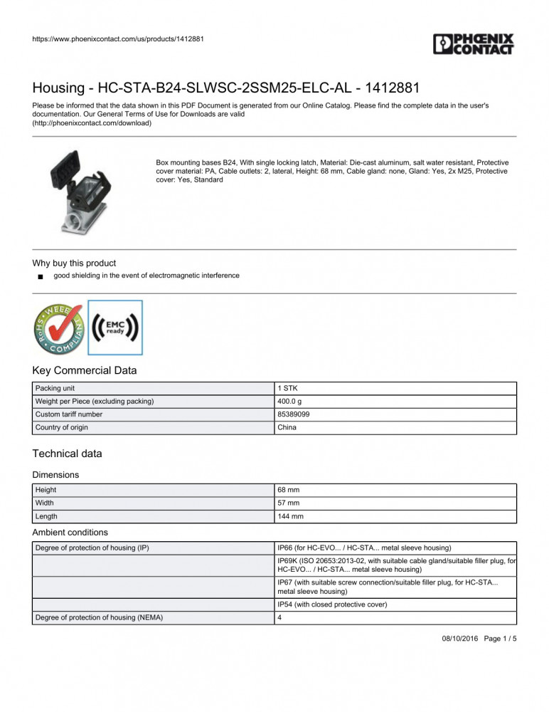 Phoenix Contact 1412881 technical document page 1