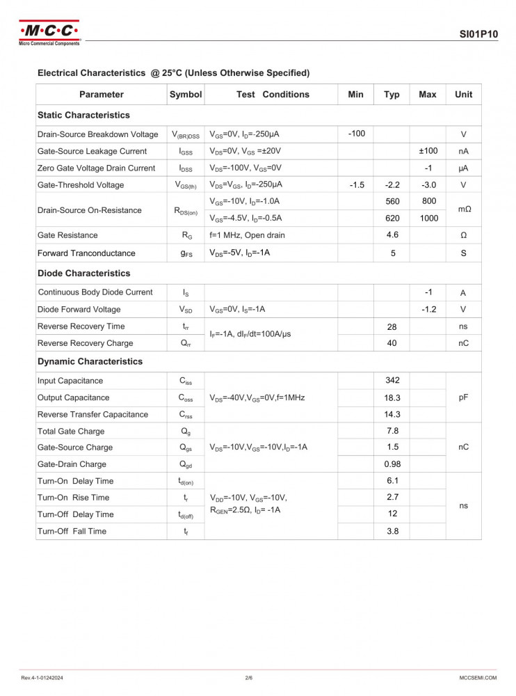 SI01P10-TP datasheet page 2