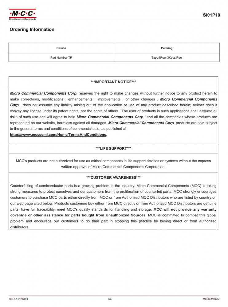 SI01P10-TP datasheet page 6