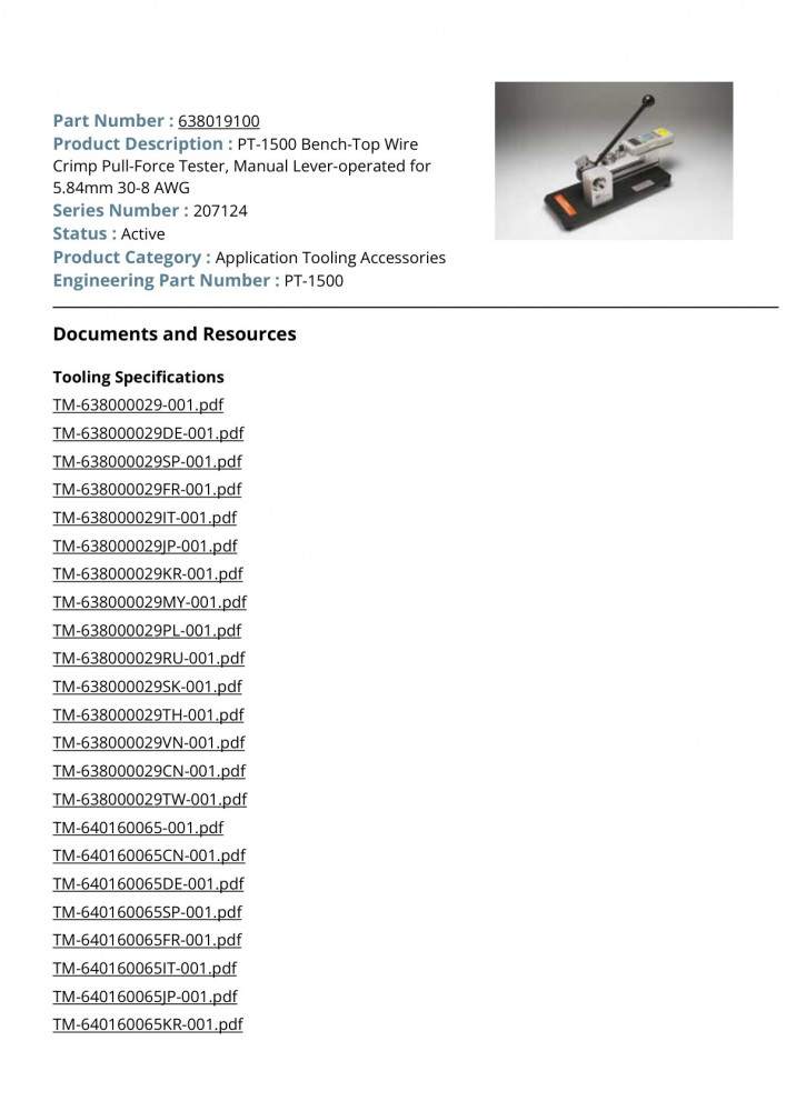 PT-1500 tooling document preview, page 1