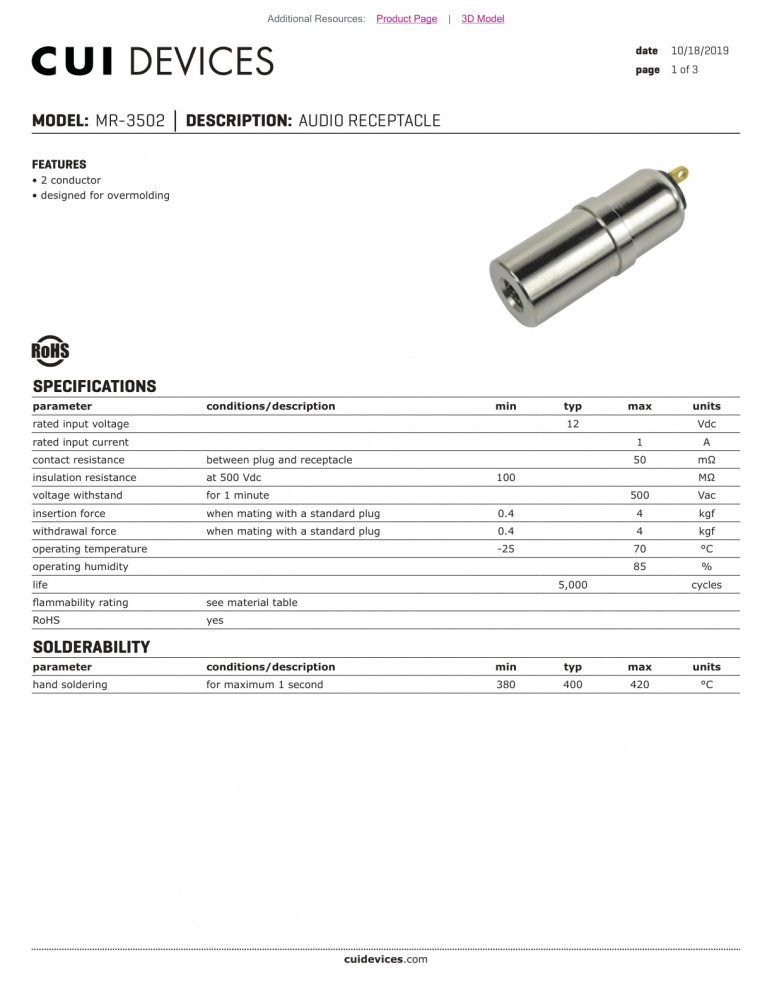 MR-3502 technical document page 1
