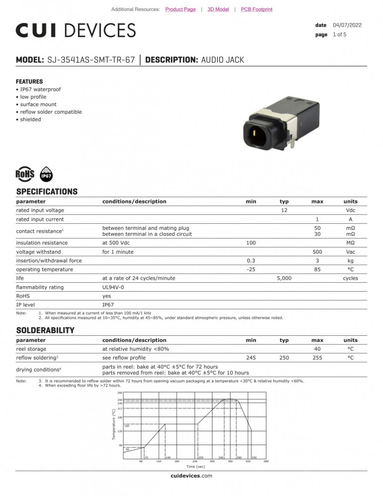 SJ-3541AS-SMT-TR-67 datasheet page 1
