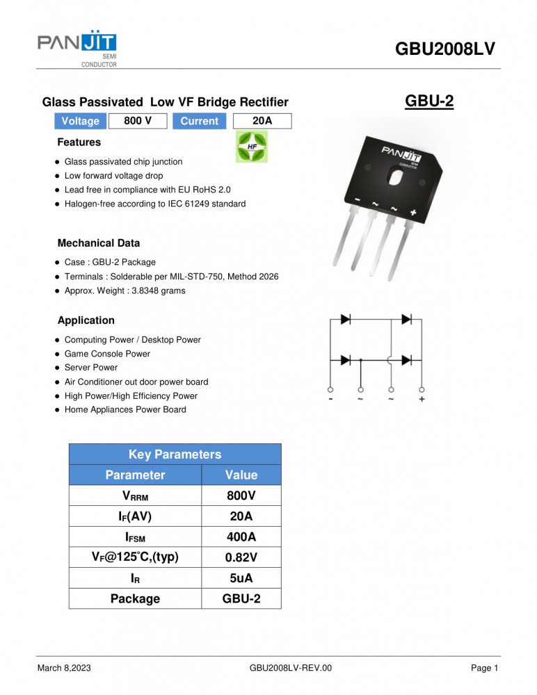 PANJIT GBU2008LV datasheet page 1