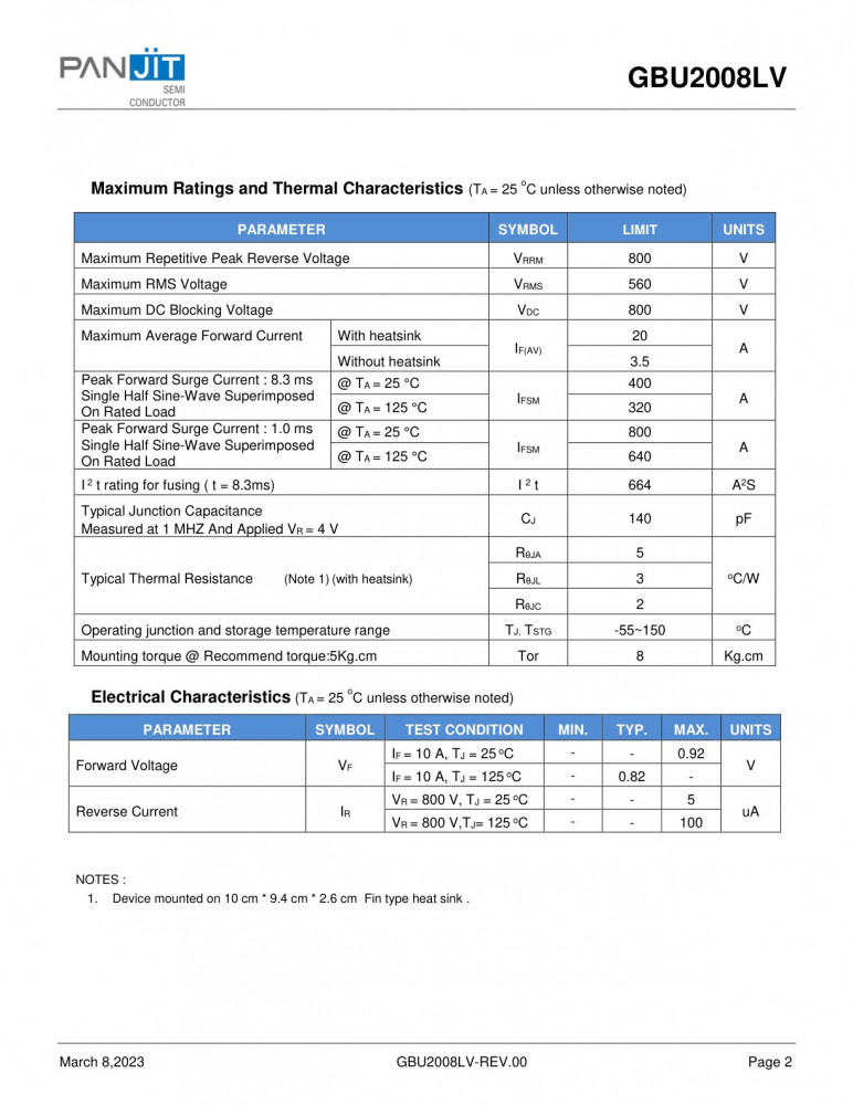 PANJIT GBU2008LV datasheet page 2