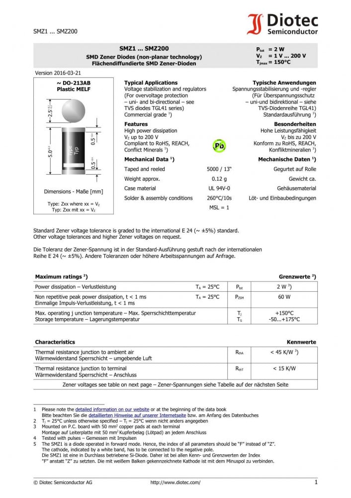 DIOTEC SMZ series datasheet page 1