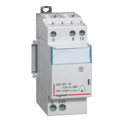 Safety transformer - 230V / 12V or 24V - 63VA - Short-circuit and overload protected - Modular 5-width rail or surface mounting