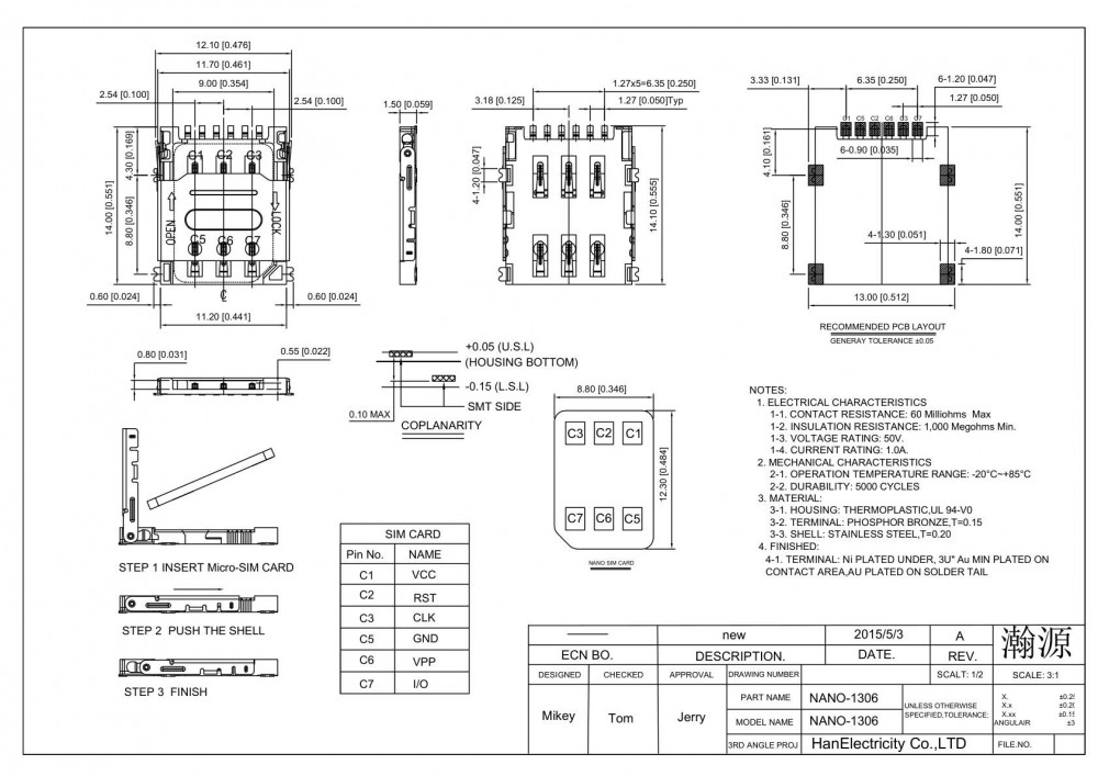 HanElectricity NANO-1306 technical drawing