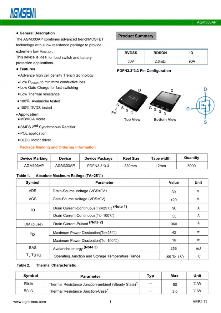 AGM303AP datasheet page 1