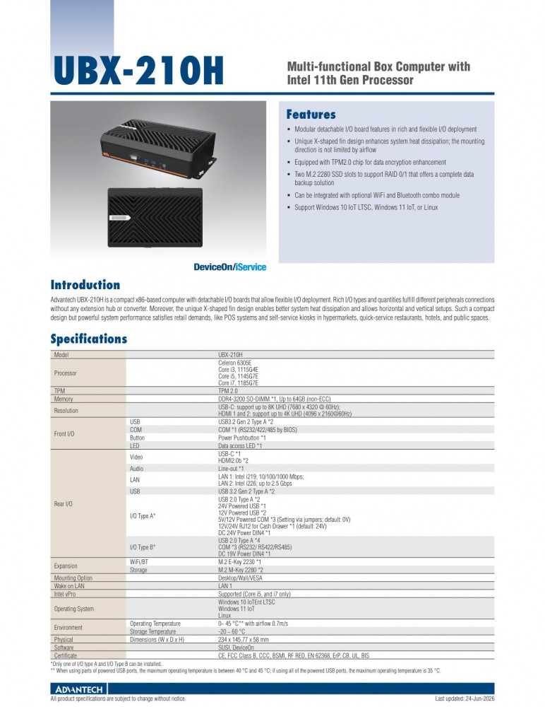 UBX-210H product document page 1