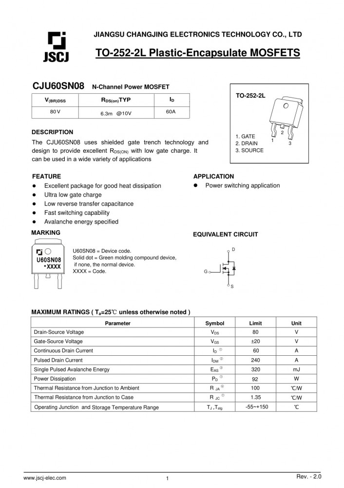 CJU60SN08 datasheet page 1