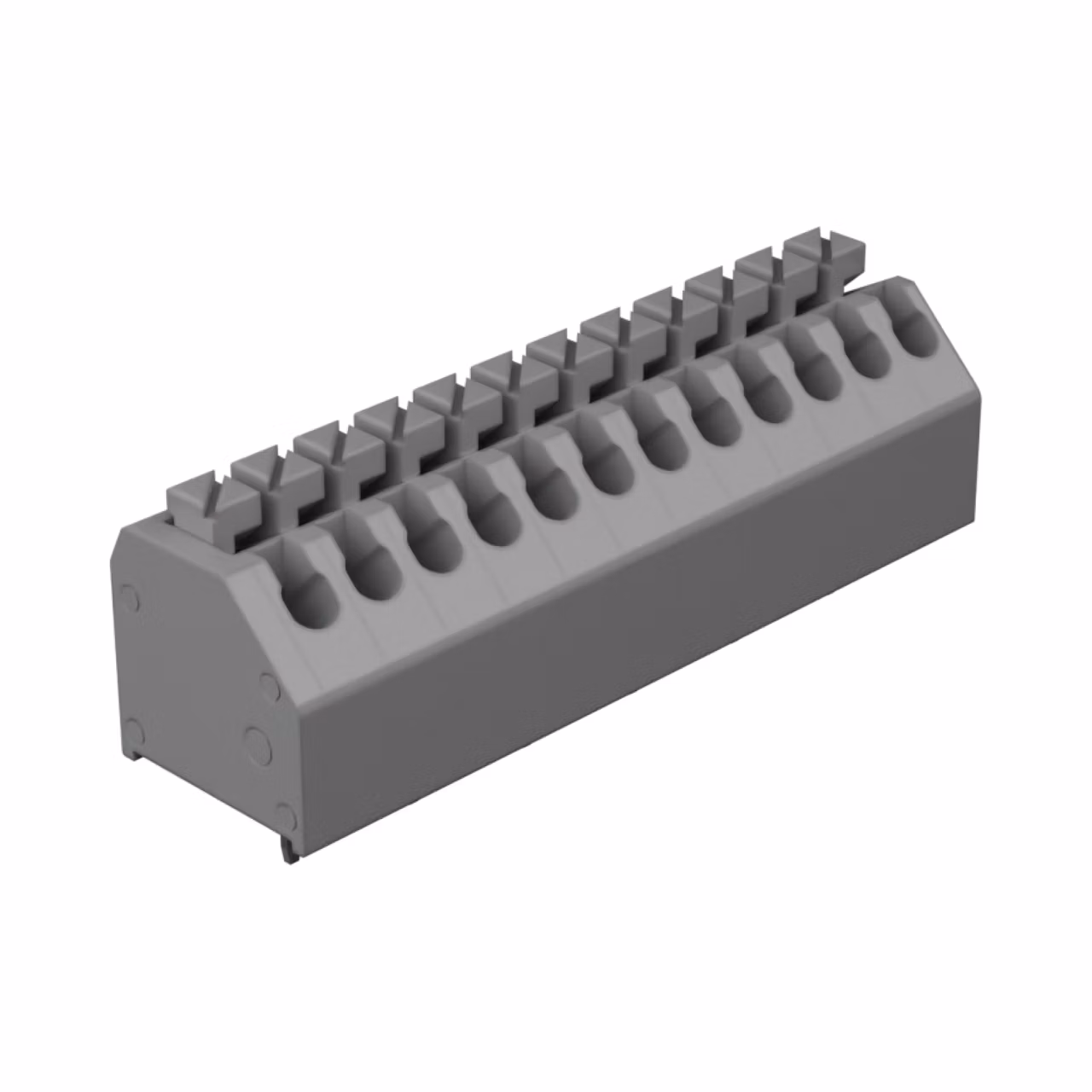 Eurostyle Fixed-Mount Push-Button Terminal Block, 3.50mm Pitch, 45° Modular, 12 Circuit, 5A, 20-16 AWG, Light Gray for sale