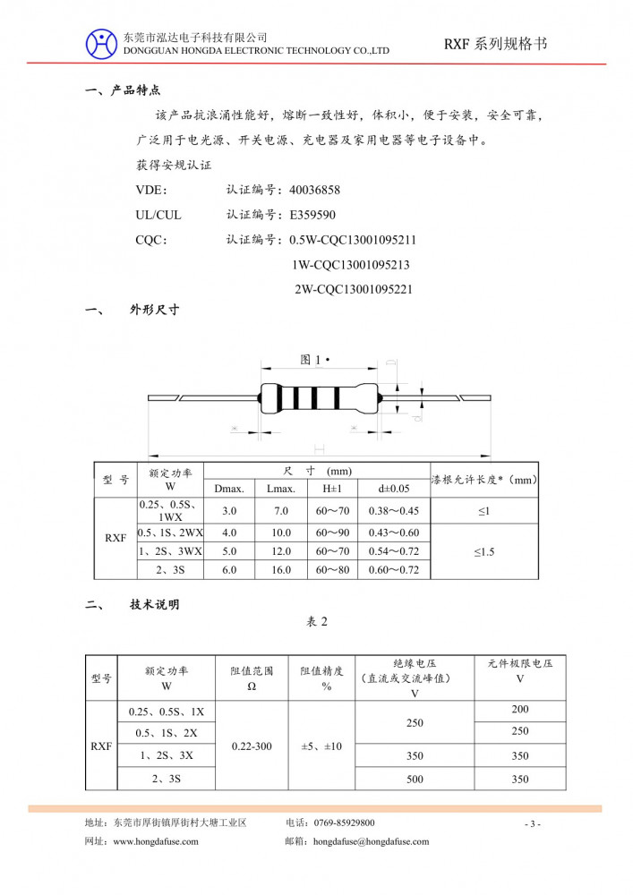 Hongda RXF specification page 3