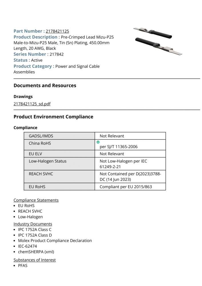 MOLEX 2178421125 product drawing, page 1