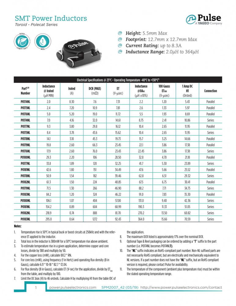 PULSE P0180NL datasheet page 1