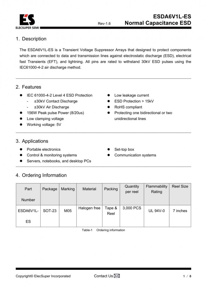 ESDA6V1L-ES datasheet page 1