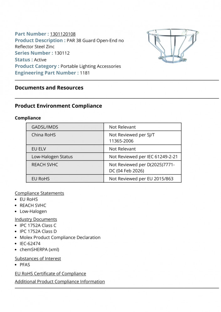 MOLEX 1301120108 product documentation image, page 1