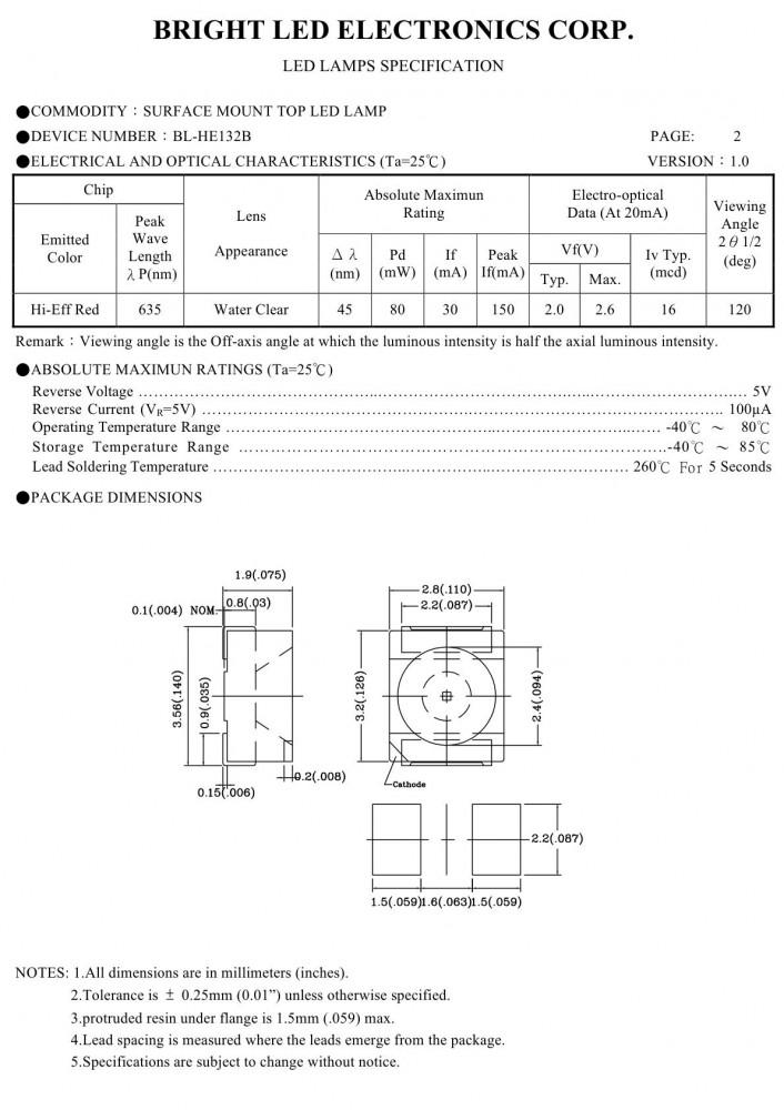 BL-HE132B LED specification page 1
