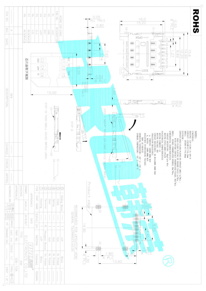 SIM-10A Micro SIM Card technical drawing