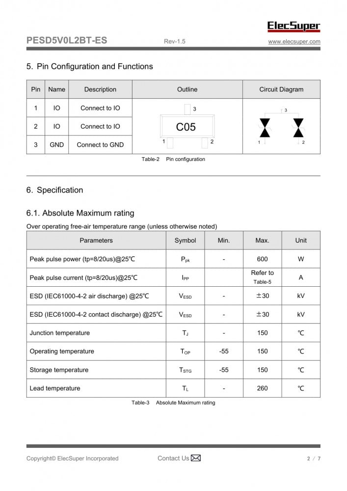 PESD5V0L2BT-ES datasheet page 2