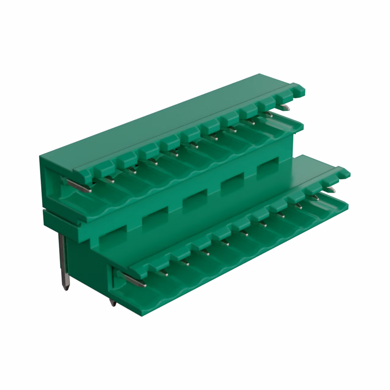 5.00mm Pitch Eurostyle Horizontal Dual Level PCB Header, Open Ends, Green Housing, 22 Circuits for sale