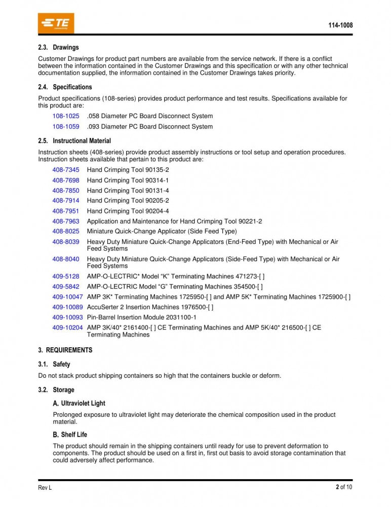 TE Connectivity application specification page 2