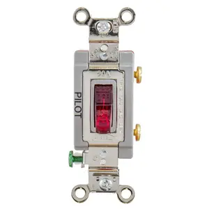 Industrial Grade, Pilot Light Toggle Switches, General Purpose AC, Single Pole, 20A 120/277V AC, Back and Side Wired Toggle for sale