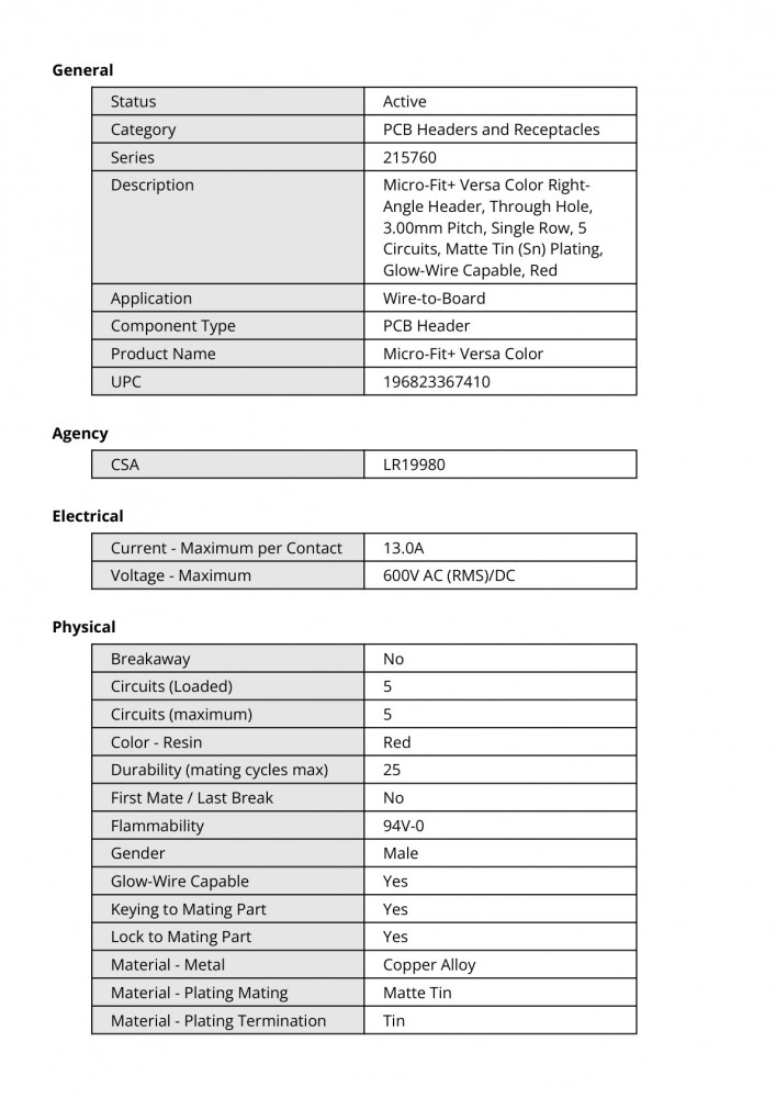 Technical document image 2 for MOLEX 2157601025