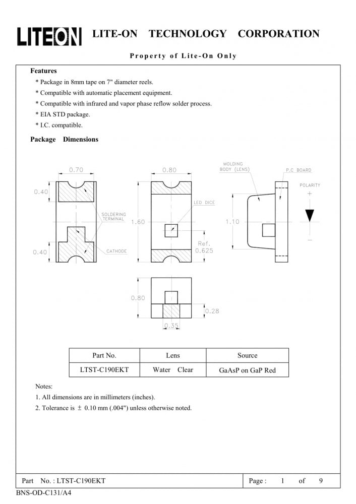 LTST-C190EKT datasheet page 1