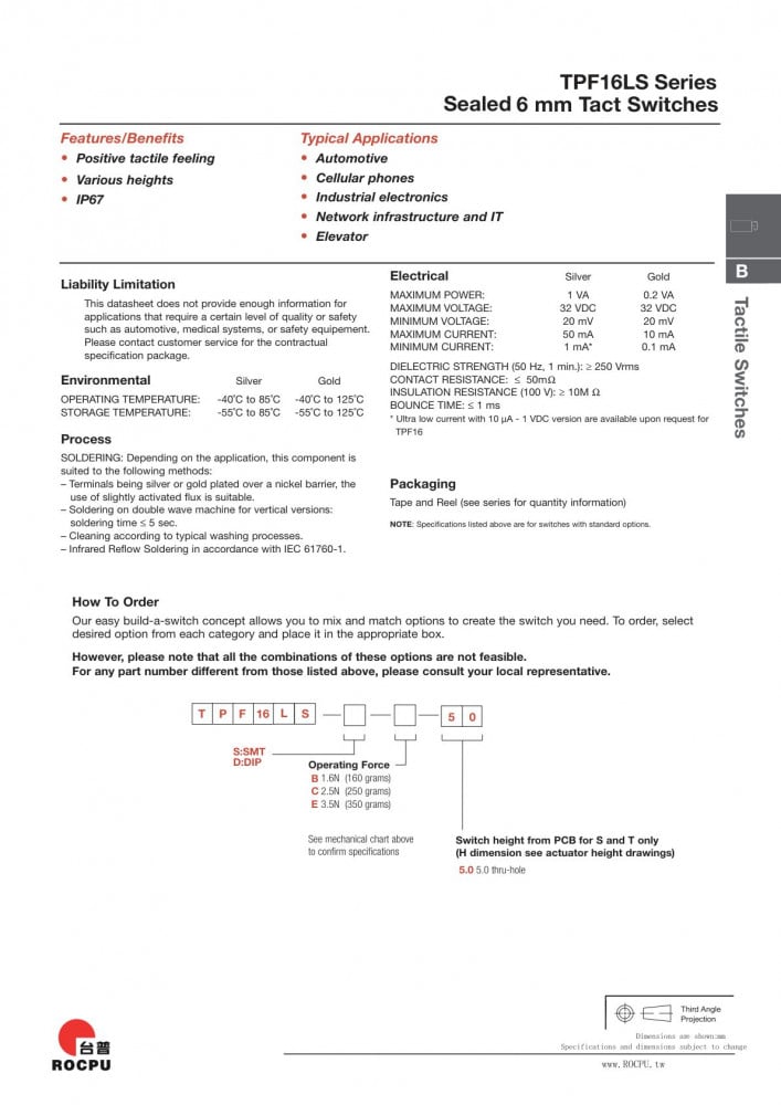 TPF16LS-SC50 technical document page 1