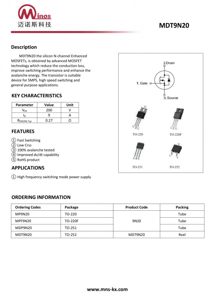 MDT9N20 datasheet page 1