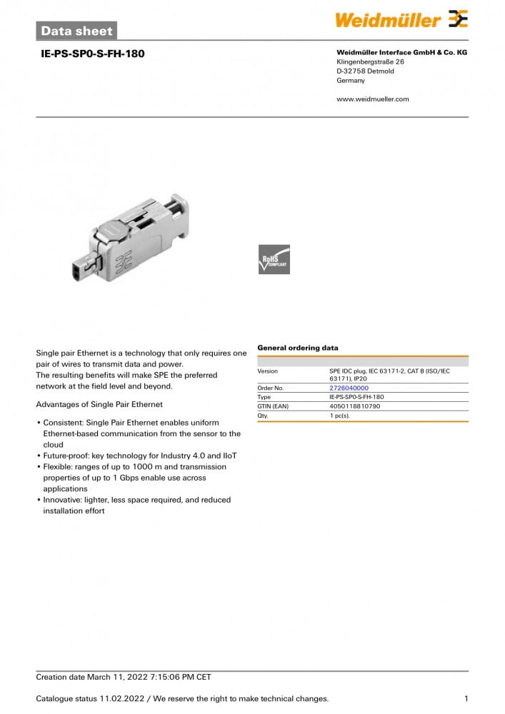 WEIDMULLER 2726040000 technical document page 1