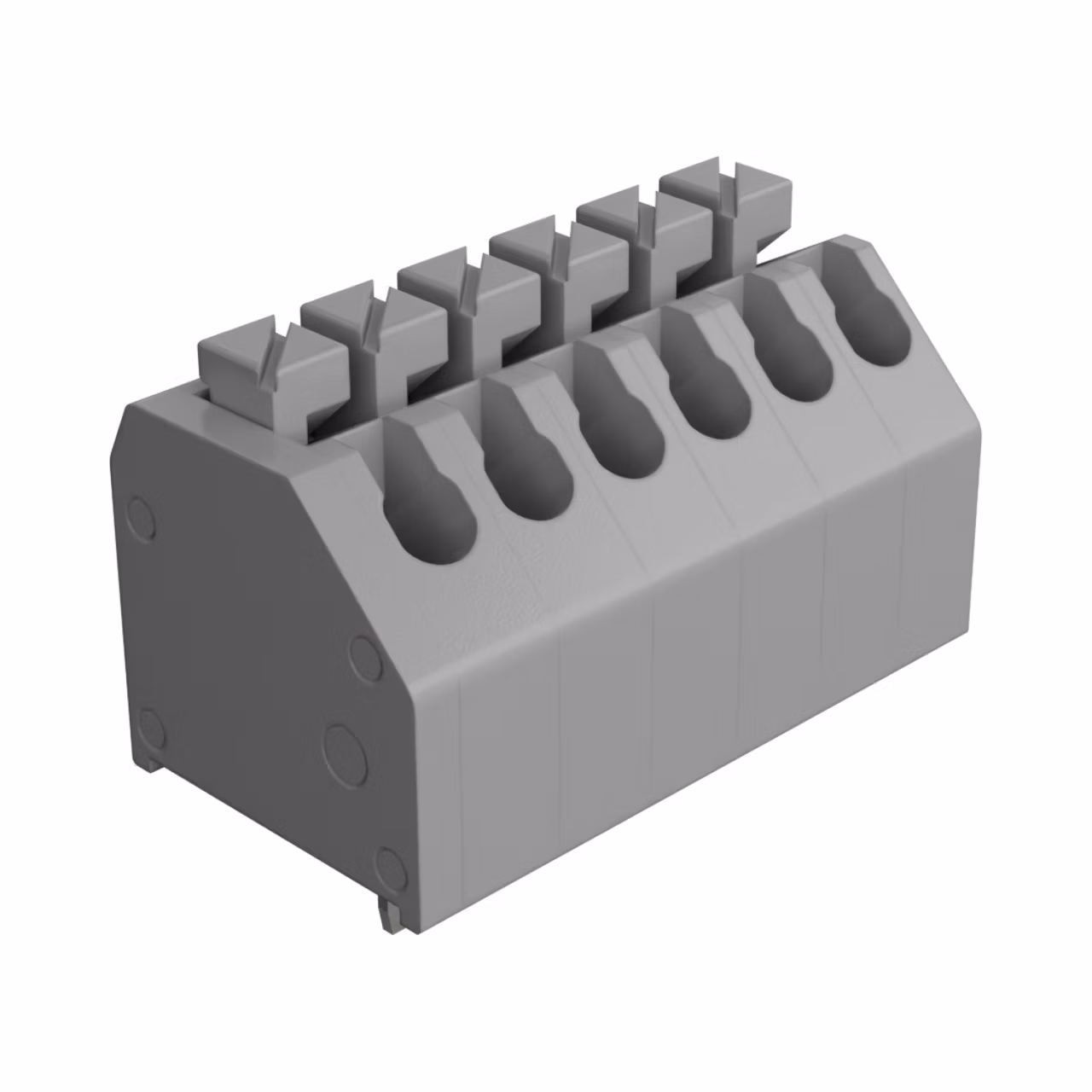 3.50mm Pitch, Eurostyle Fixed-Mount Push-Button Terminal Block, 45° Modular, 5A, 20-16 AWG, Light Gray, 6 Circuits for sale